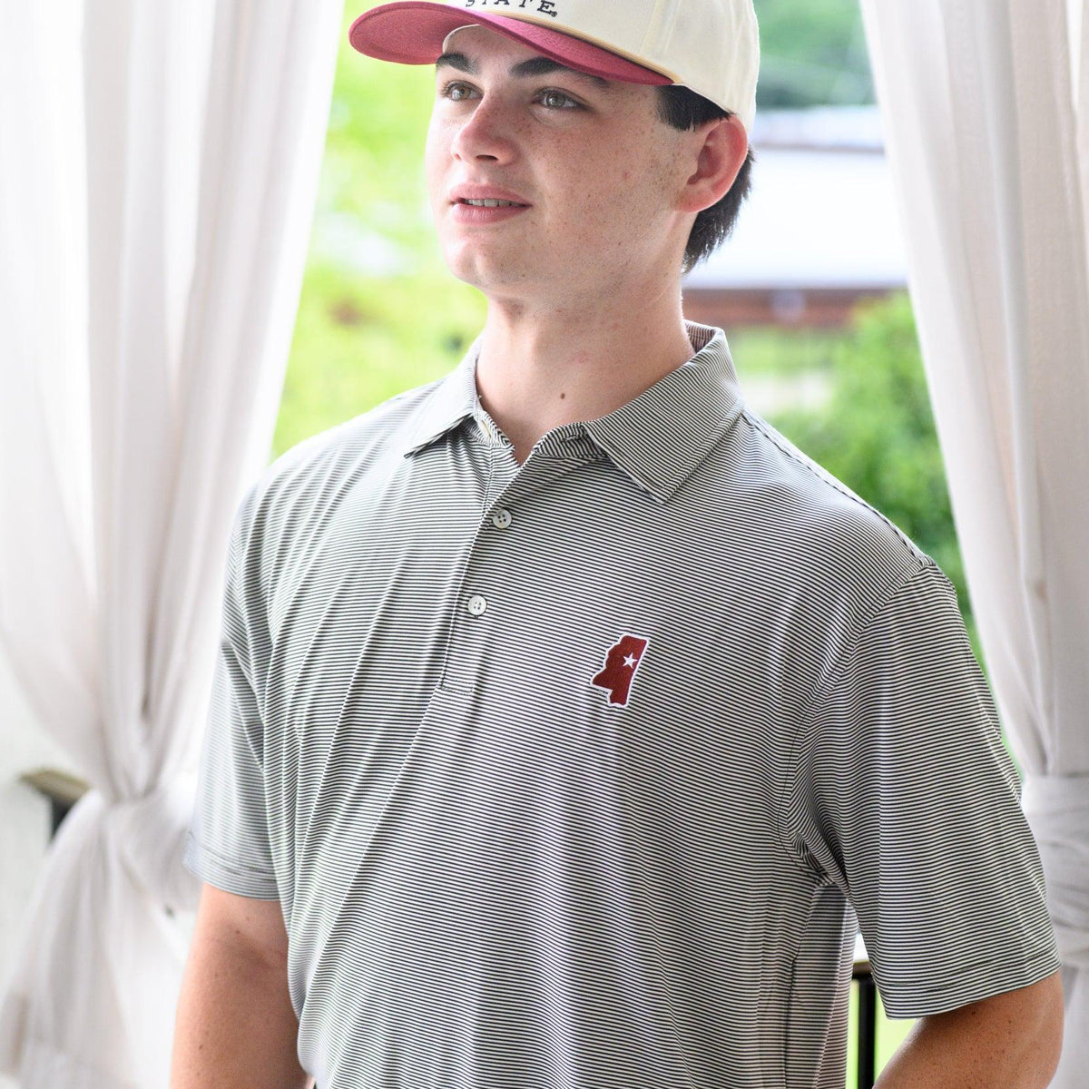 MSU Polo | State Outline | Striped Performance Polo – JNJ Apparel Store